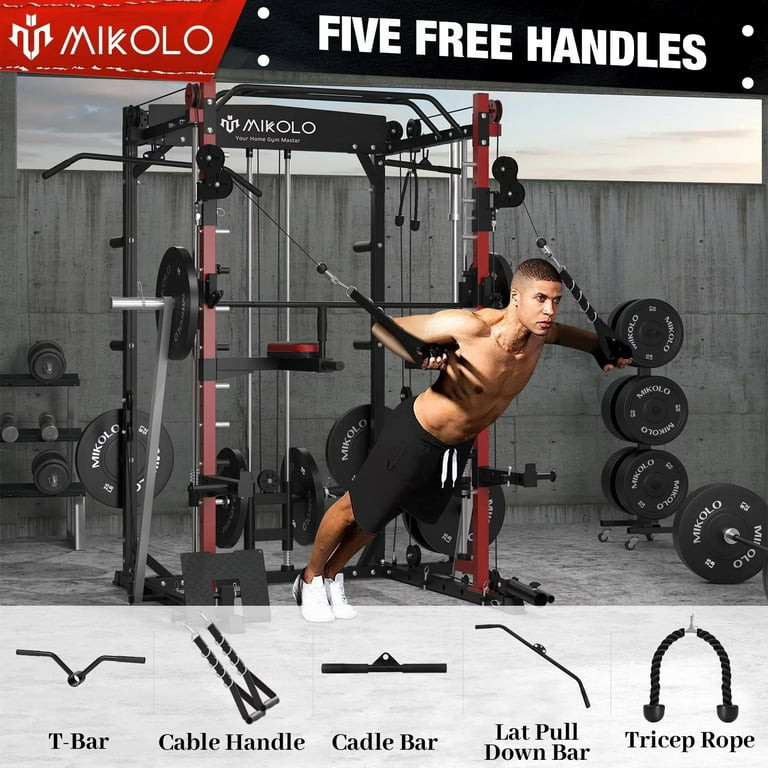 Mikolo Smith Machine Home Gym, 2000lbs Squat Rack with LAT-Pull Down ...
