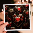 3drose, Red and Image of Gold Steampunk Heart Pattern, 6 Greeting Cards ...