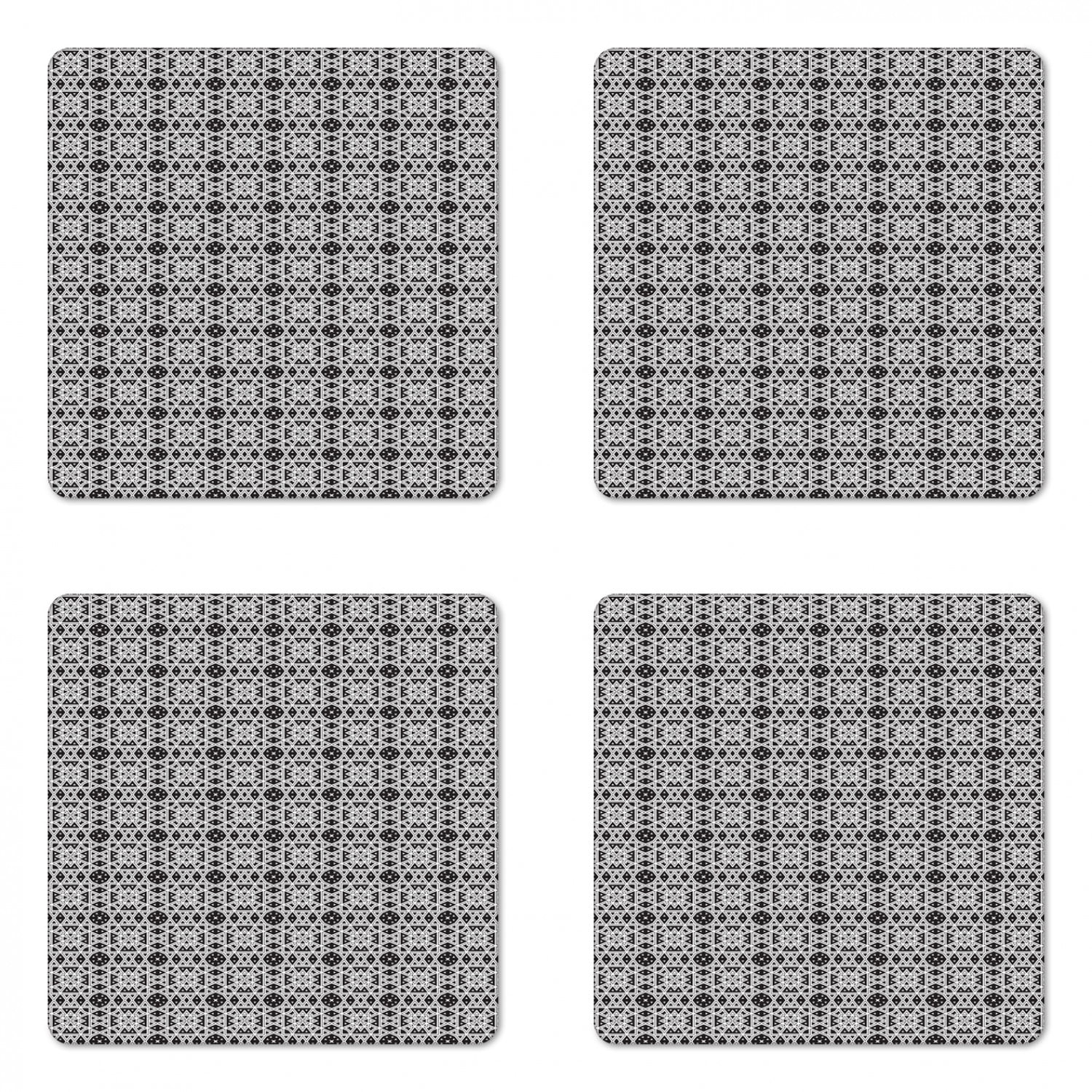 Traditional Coaster Set of 4, Medieval Geometric Tiles Monochrome Style ...