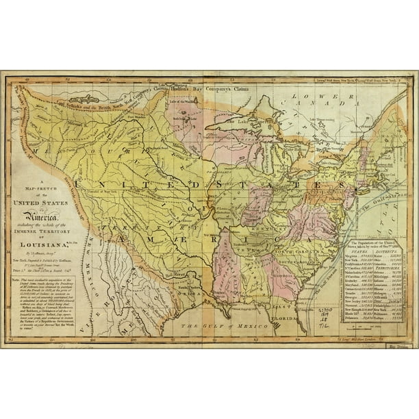 24"x36" Gallery Poster, Map of the United States of America 1819 ...