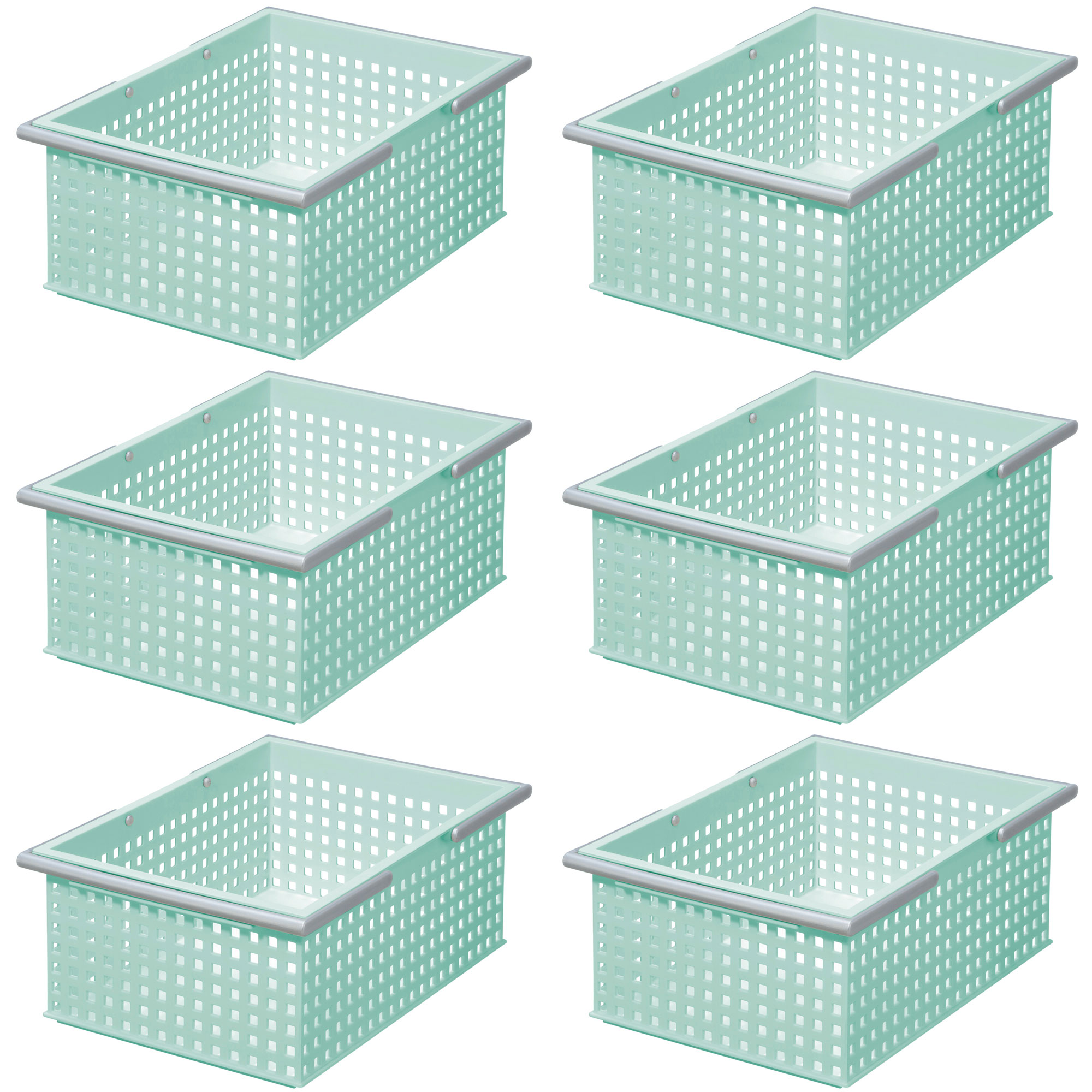 Like-It Stacking Plastic Storage Organizer Basket Tote, Mint (6 Pack ...