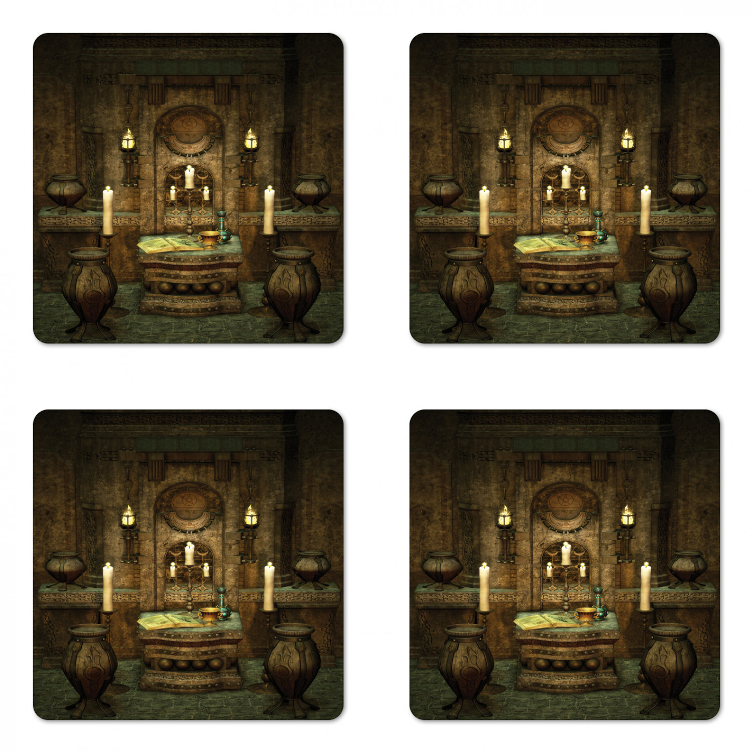 Gothic Coaster Set of 4, Room with Altar in Fantasy Style Spells ...