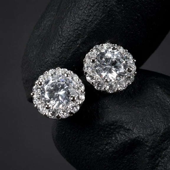 Brilliant Round Spiked Cut Big Iced Cz White Gold Plated 925 Sterling ...