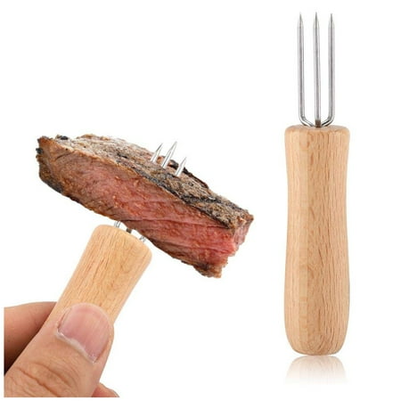4 Pieces Stainless Steel Corn Holders Wooden Handle Hand Skewers ...