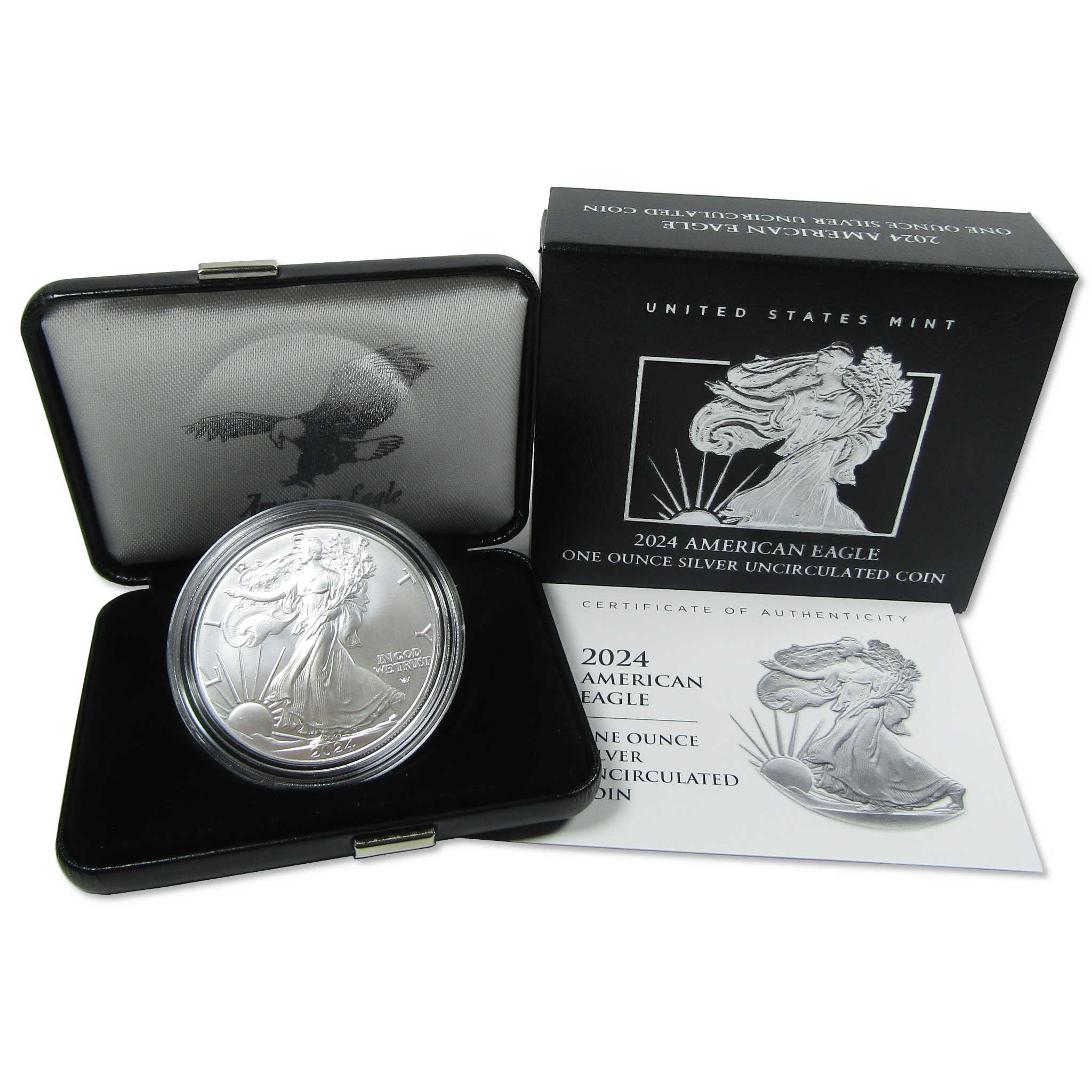 2024 W American Silver Eagle Uncirculated Bullion Burnished OGP COA ...