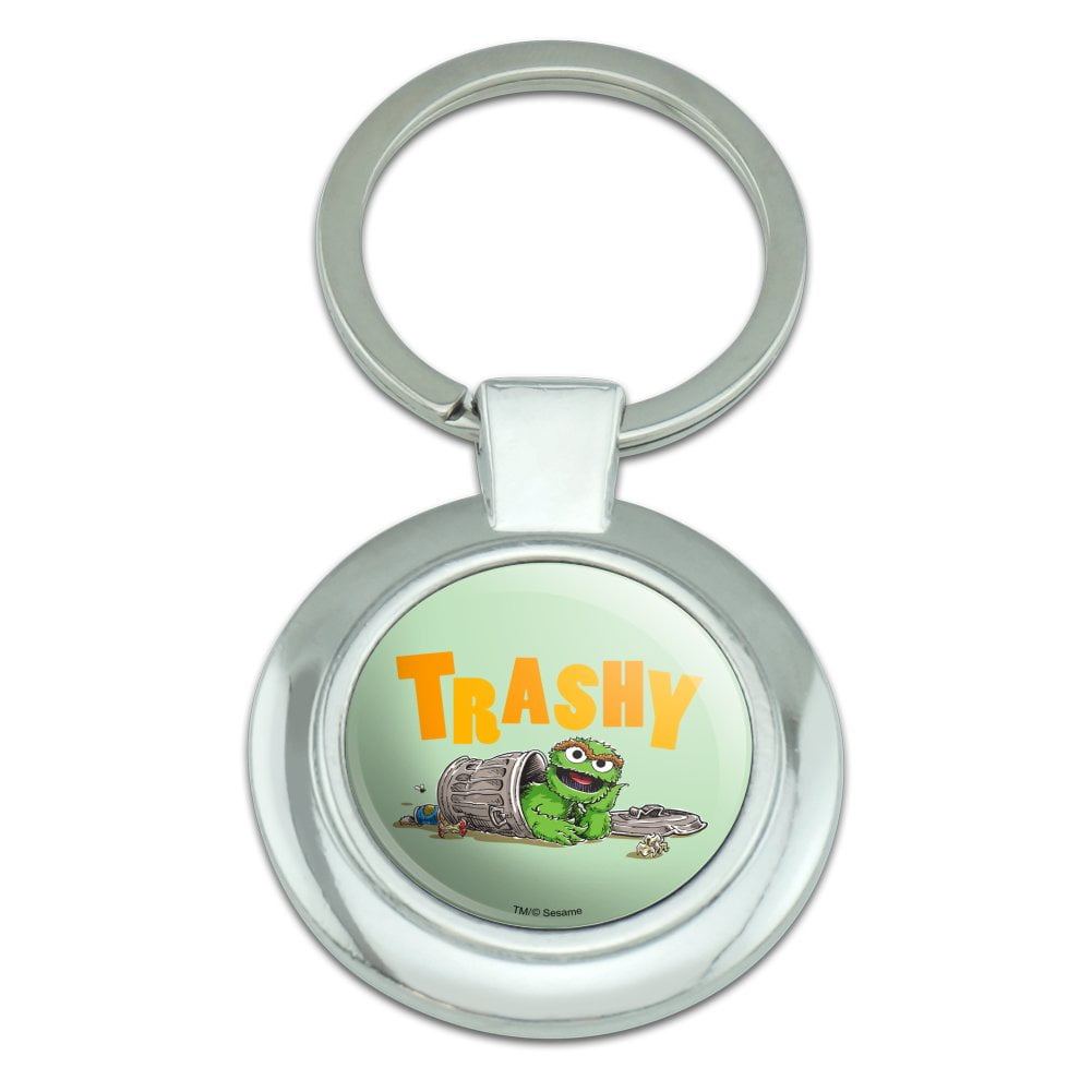 Sesame Street Trashy Oscar the Grouch Keychain Classy Round Chrome ...