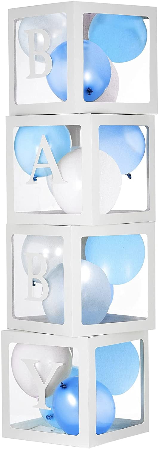 White Balloon Boxes with BABY BOY Letters and 15pcs White Blue Balloons ...