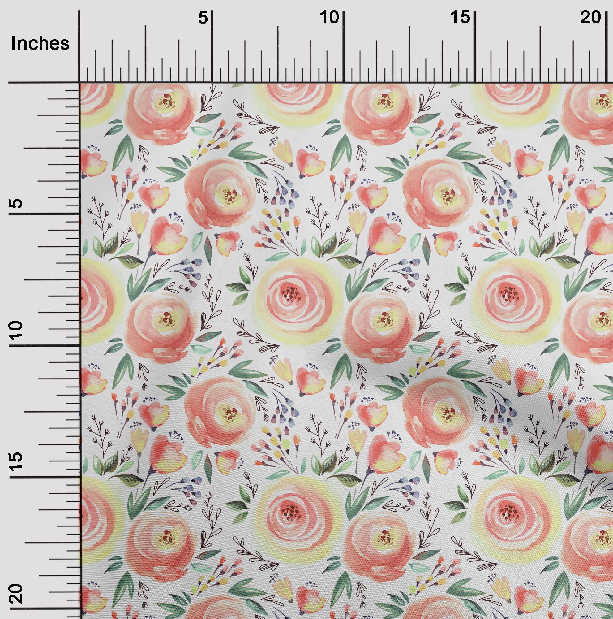oneOone Viscose Jersey Orange Fabric Leaves & Flowers Floral Diy ...