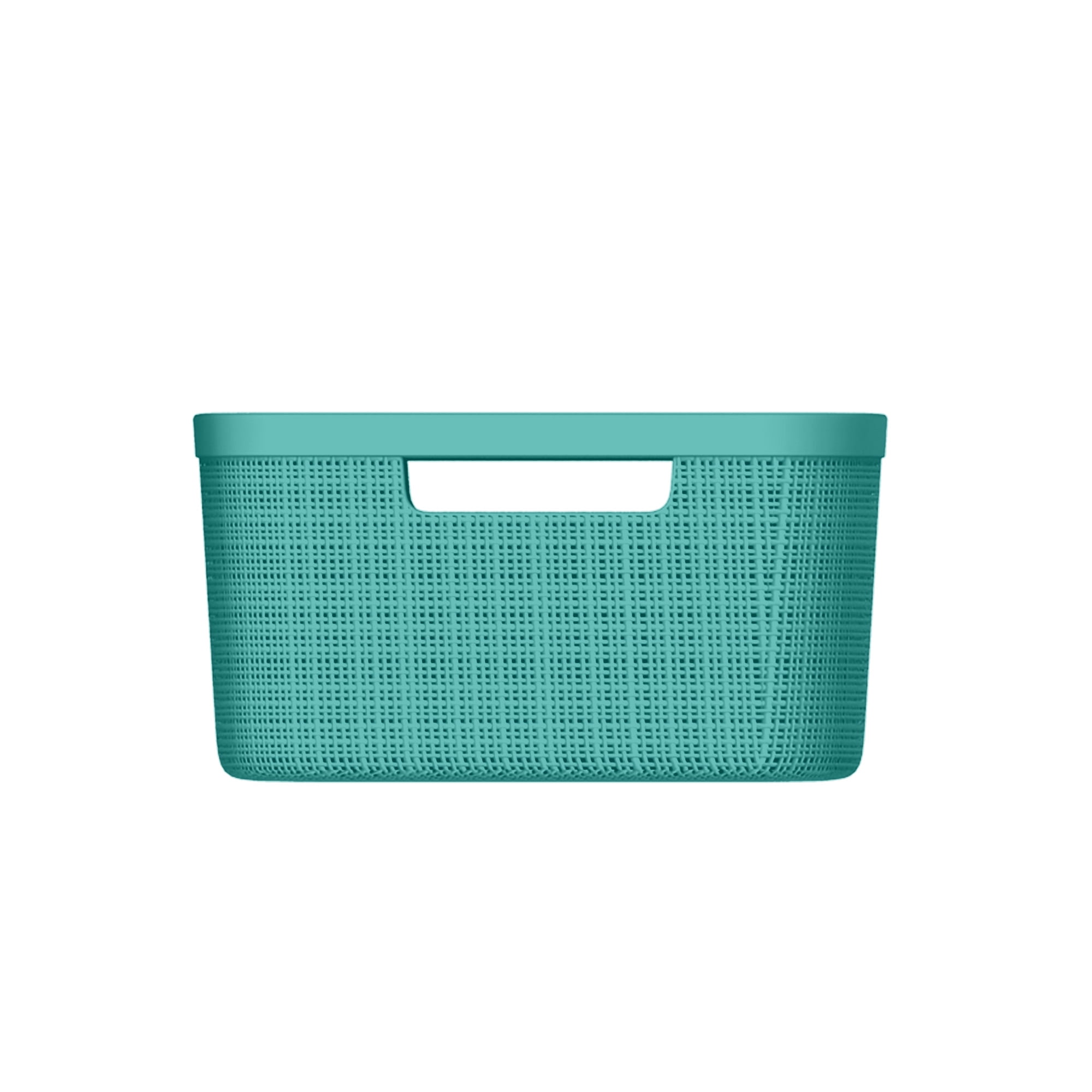 Curver Jute Medium Basket, Resin Plastic Storage Bin, Aqua Slate, 4 Pack