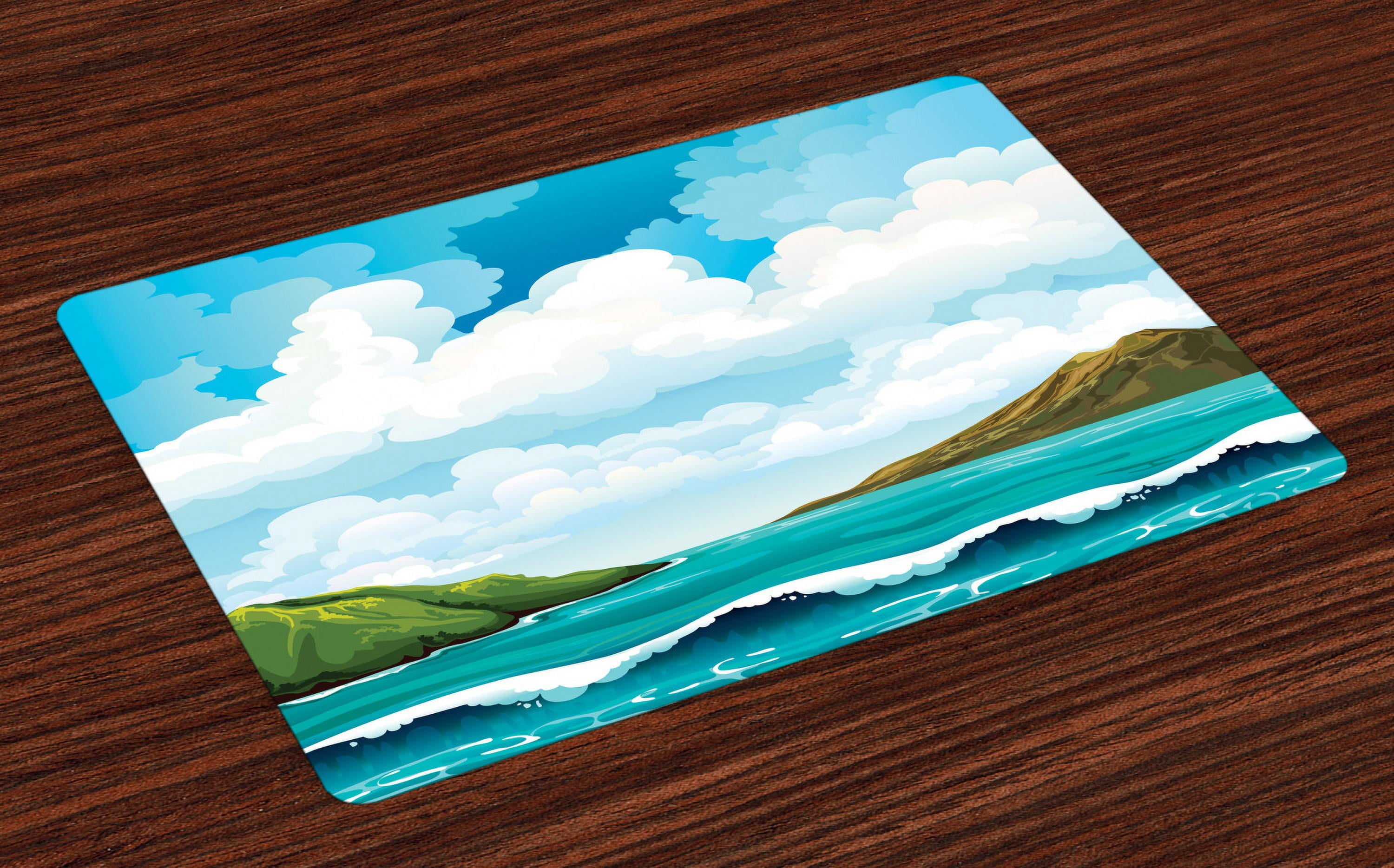 Ambesonne Sea Place Mats Set of 4, Waves Islands Blue Sky, Standard ...