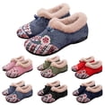 AUDeals Women’s Winter Ankle Boots Floral Embroidered Warm Plush Slip ...