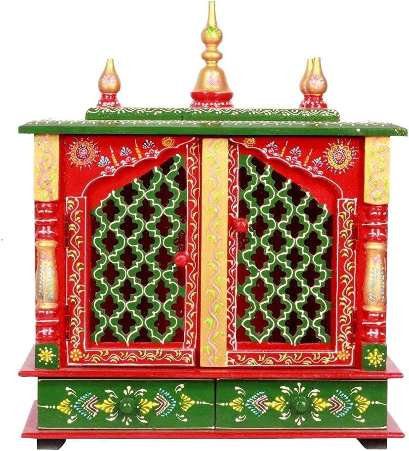 Home and Bazaar Rajasthani Ethnic Handcrafted Wooden Temple/Mandir/Pooja Ghar/Mandapam Size 18 x ...
