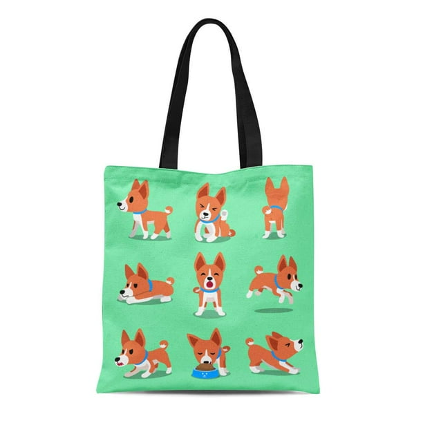 NUDECOR Canvas Tote Bag Sprites Cartoon Character Basenji Dog Poses ...