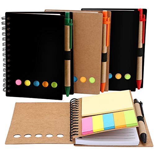 TOODOO 4 Packs Spiral Notebook Lined Notepad with Pen in Holder and ...