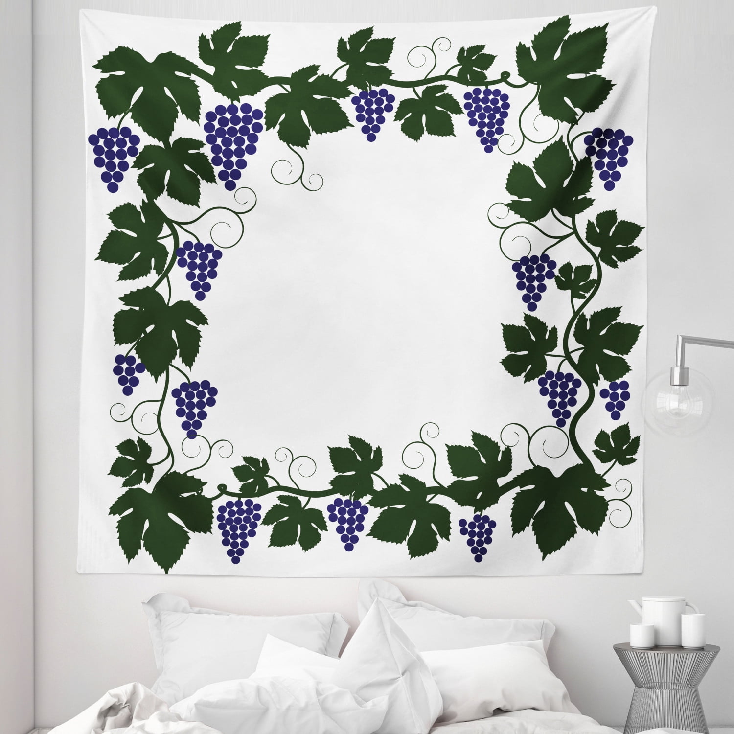 Vines Tapestry, Framed Vine Grapes Leaves Garden Theme Abstract ...