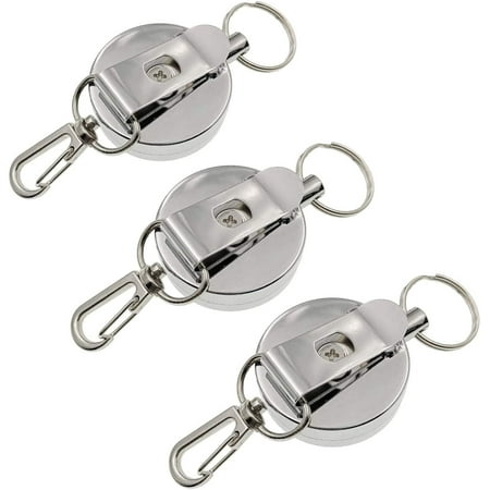 YDJKET 3 x Retractable Keychain with Belt Clip and Steel Reel Chain ...
