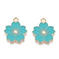 Alloy Enamel Pendants Sakura Flower Light Gold Dark Turquoise 20.5x17 ...