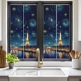 Eiffel Tower Window Privacy Film, Starry Night City River Impressionist ...