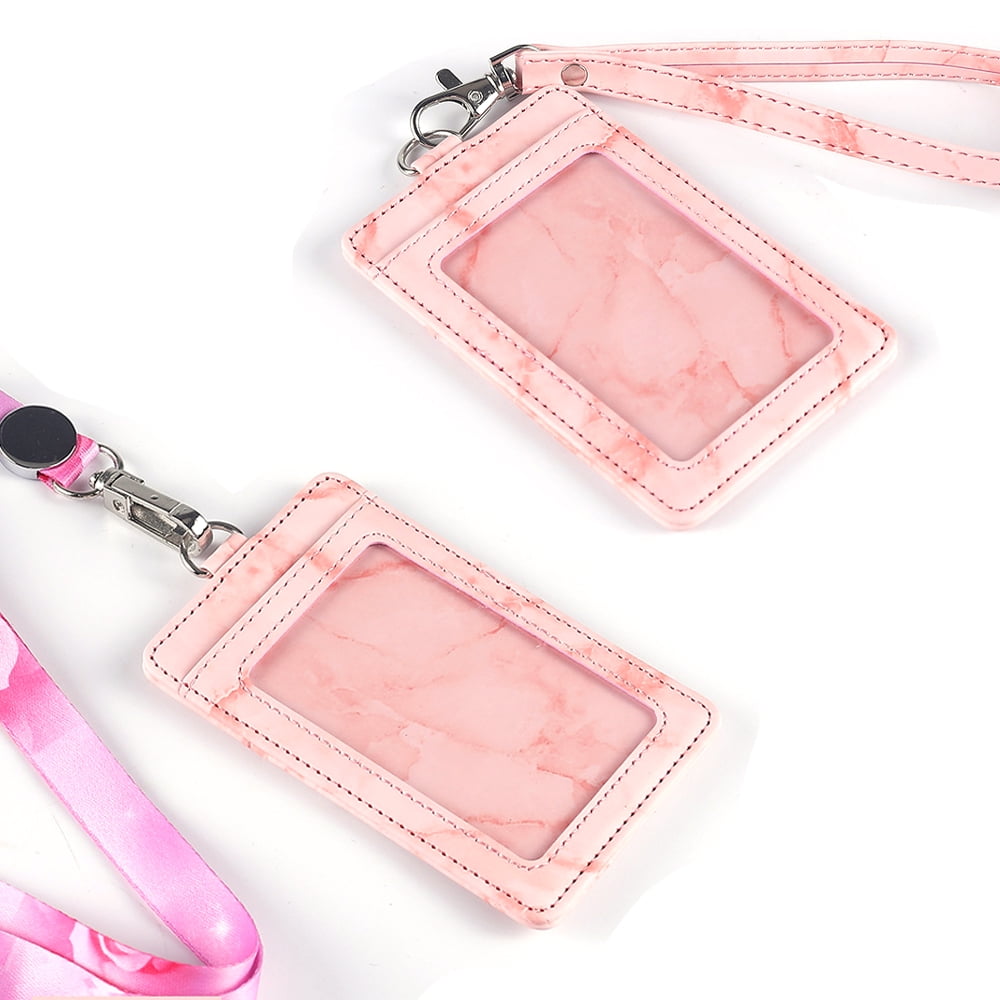 2 Pack Badge Holders, Vertical PU Leather ID Badge Card Holder with ID ...