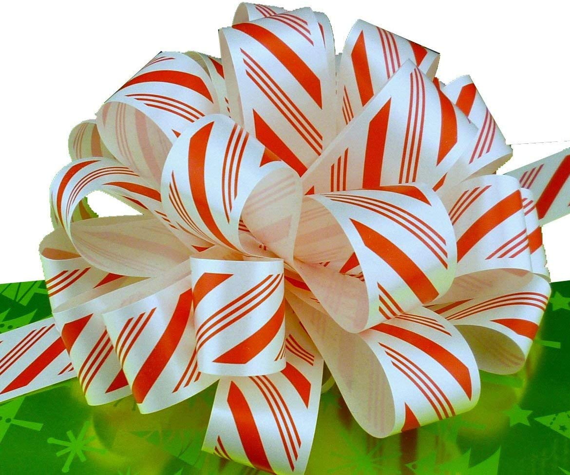 Red White Swirl Pull Bows with Tails - 8" Wide, Set of 6, Candy Cane ...
