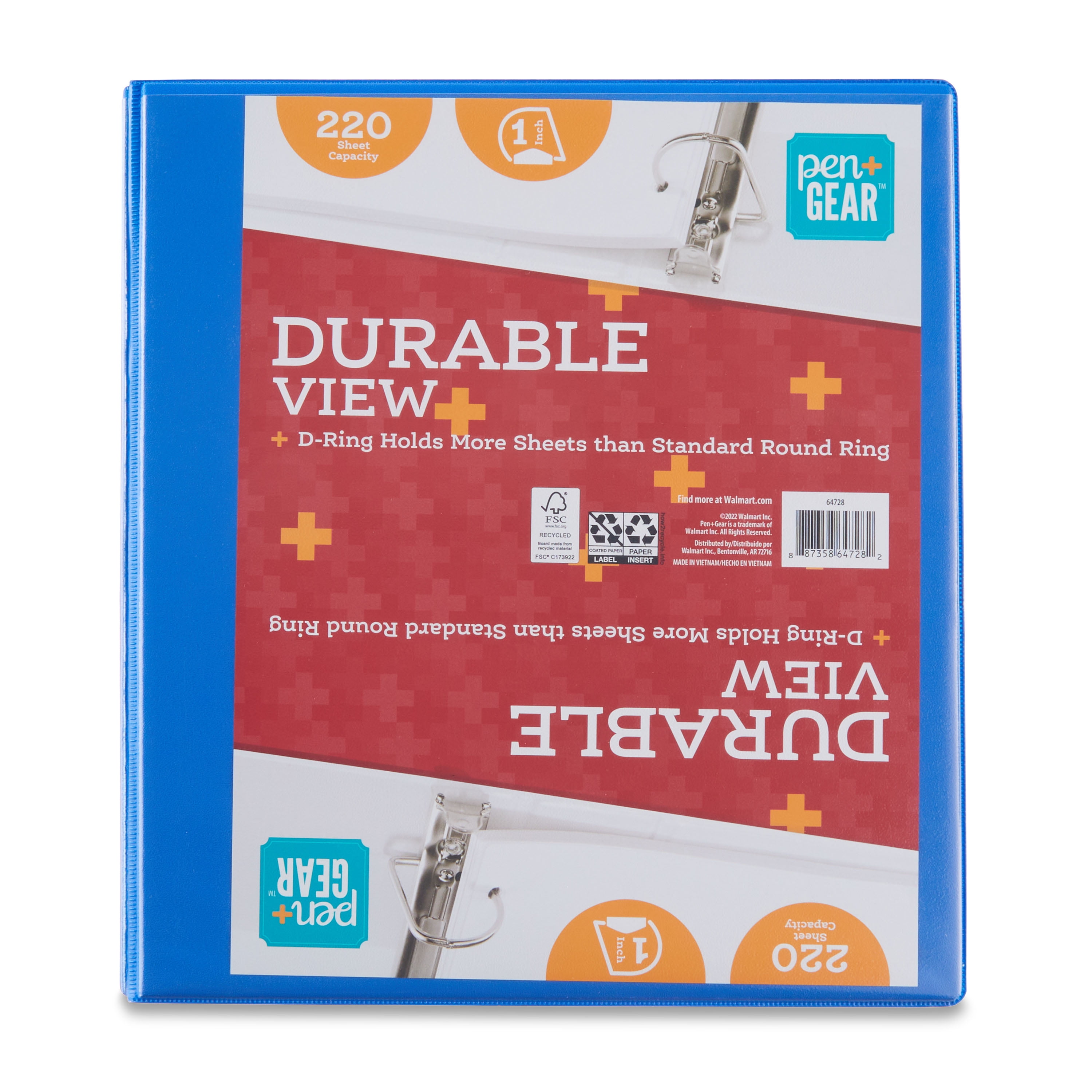 Pen+Gear Durable View 3-Ring Binder with 1-inch Rings, 1” Slanted D ...