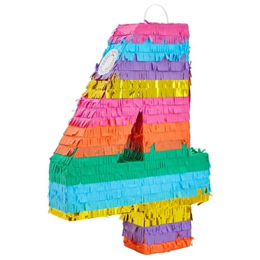 Blue Panda Number 4 Pull String Pinata for Boys 16.5x12x3 Inches Ombre ...