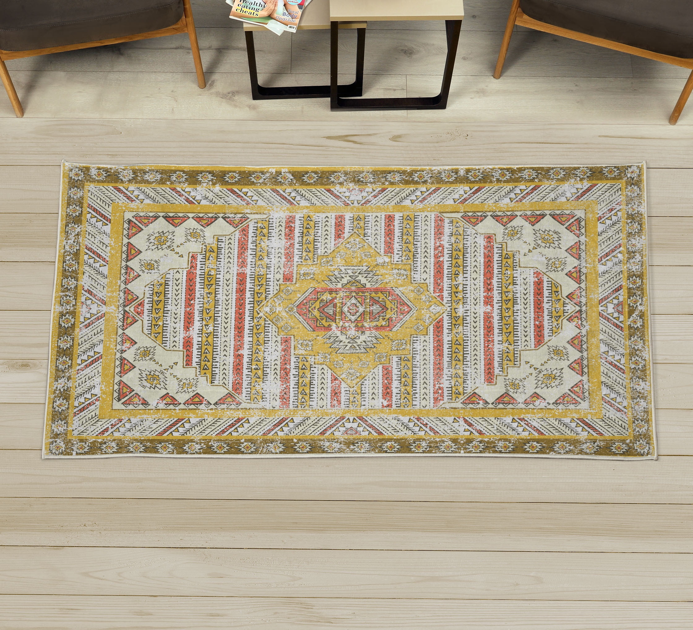 Ethnic Decorative Rug, Folkloric and Bohemian Artwork of Geometric ...
