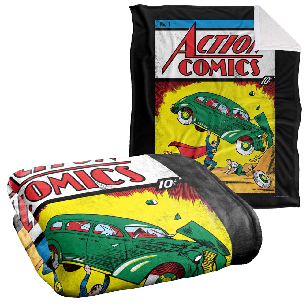 Superman Blanket, 50"x60", Action No. 1 Silky Touch Sherpa Back Super ...