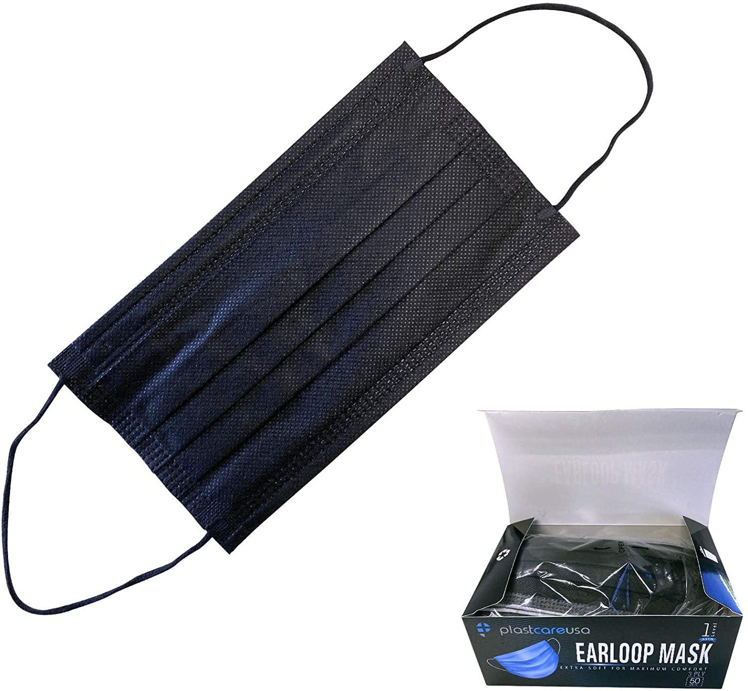 Black ASTM Level 1 Earloop Face Masks (1 Box of 50) - Walmart.com