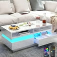 ChVans LED Coffee Table with Storage, 2-Level White, 60000 Colors LED ...