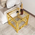 19.7" Modern Gold Square Side Table with Tempered Glass Top & Storage ...