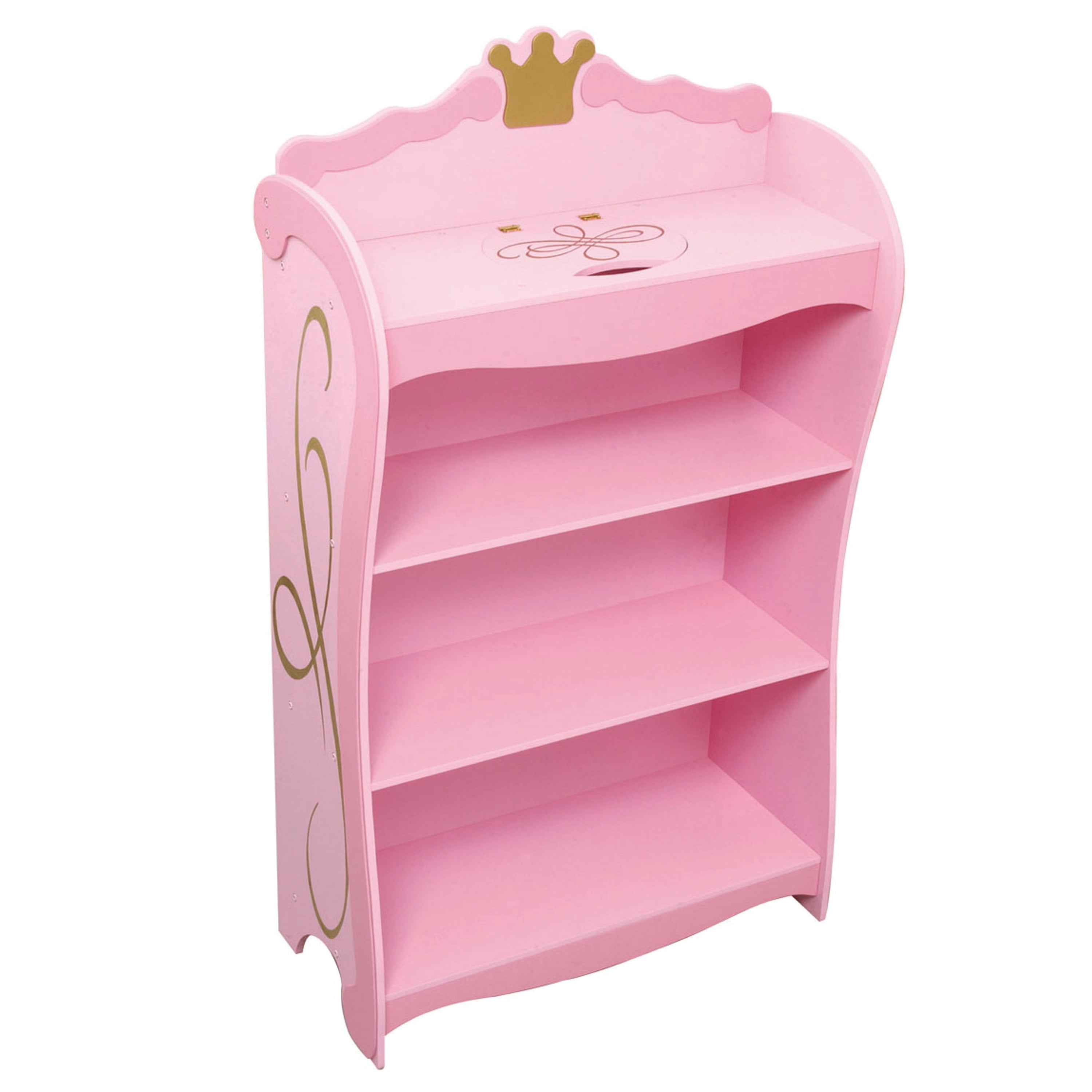 KidKraft Wooden Princess Bookcase with Crown Accent, Shelves and Hidden ...