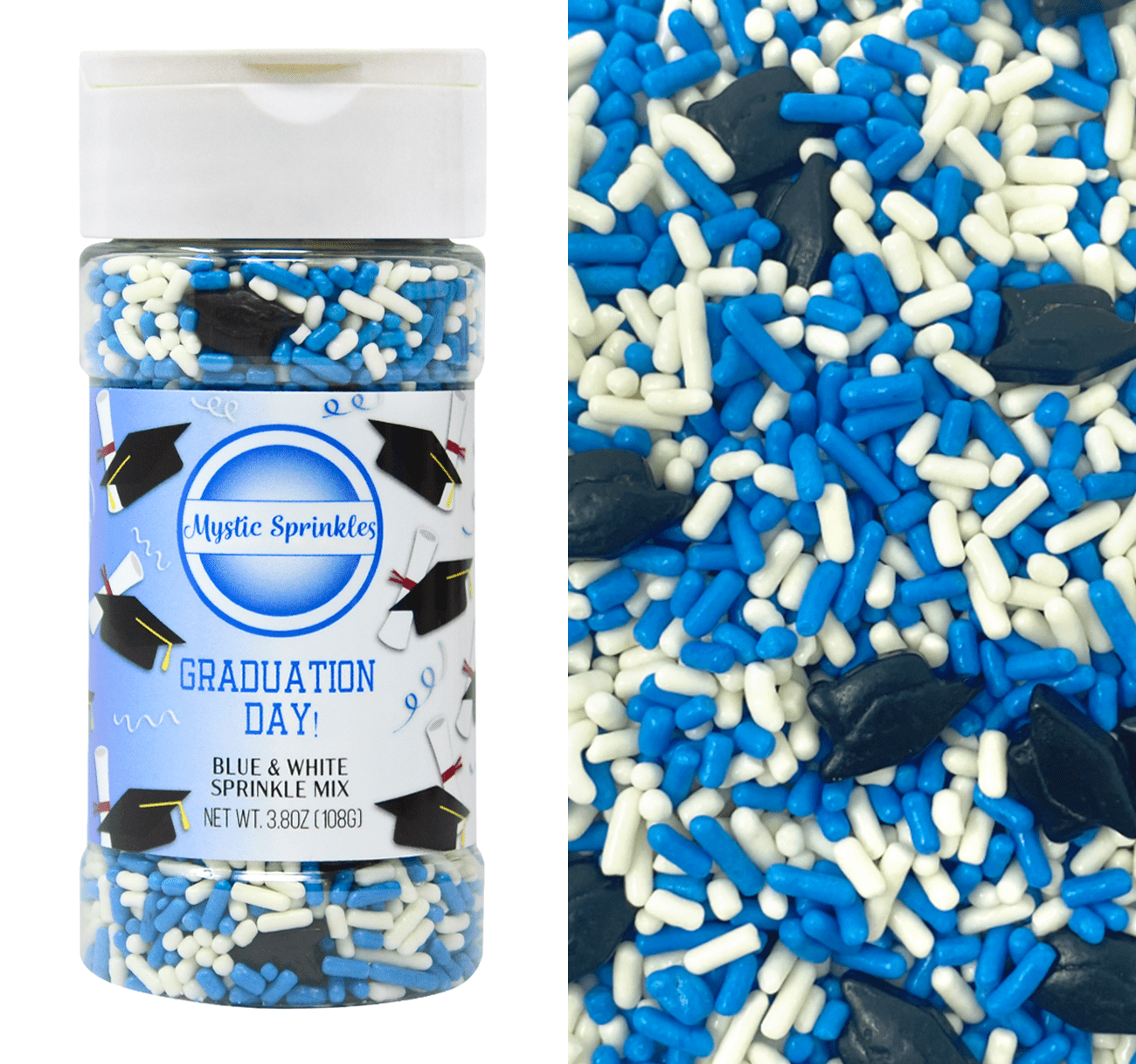 Mystic Sprinkles Graduation Day! Blue & White Sprinkle Mix 3.8 oz ...