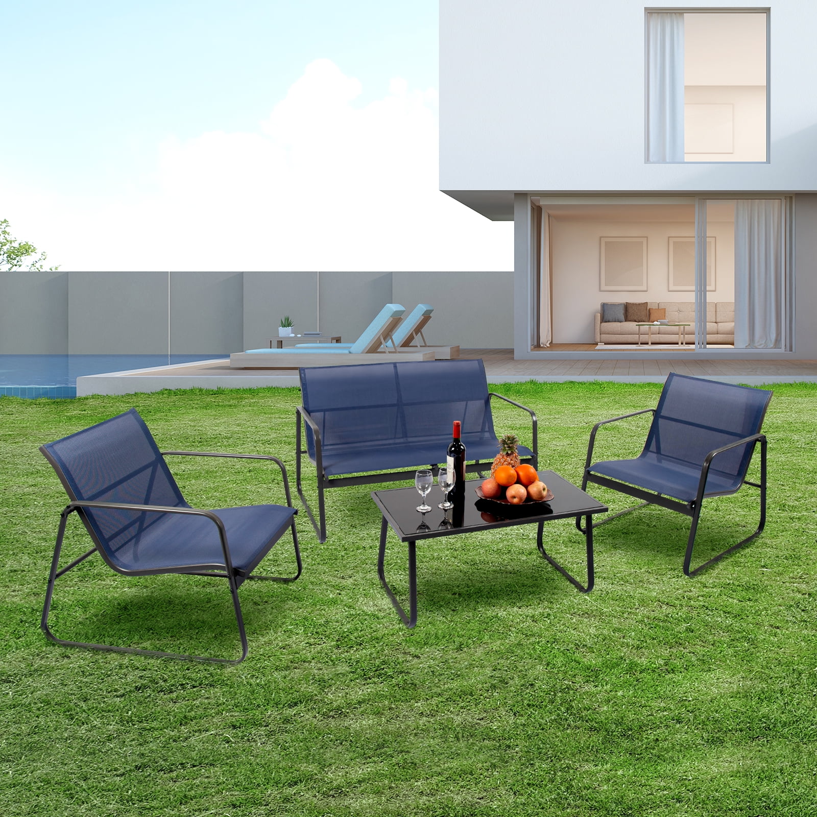 Yangming Outdoor Patio Furniture Conversational Set with Loveseat and ...