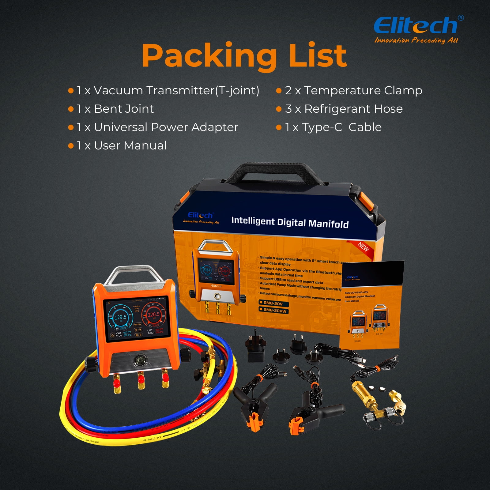 Elitech MS-4000 Smart HVAC Digital Manifold Gauge 4-Way, 49% OFF