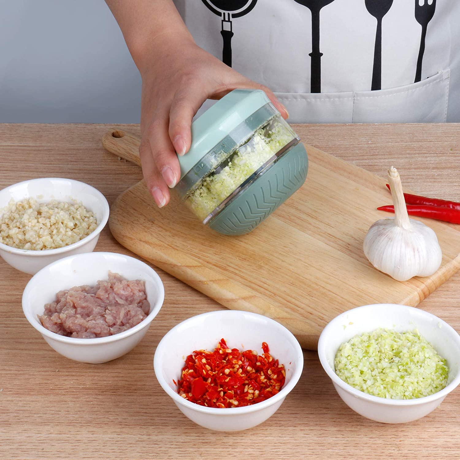 iHave Garlic Chopper with Garlic Peeler, Vegetable Chopper Mini Food ...