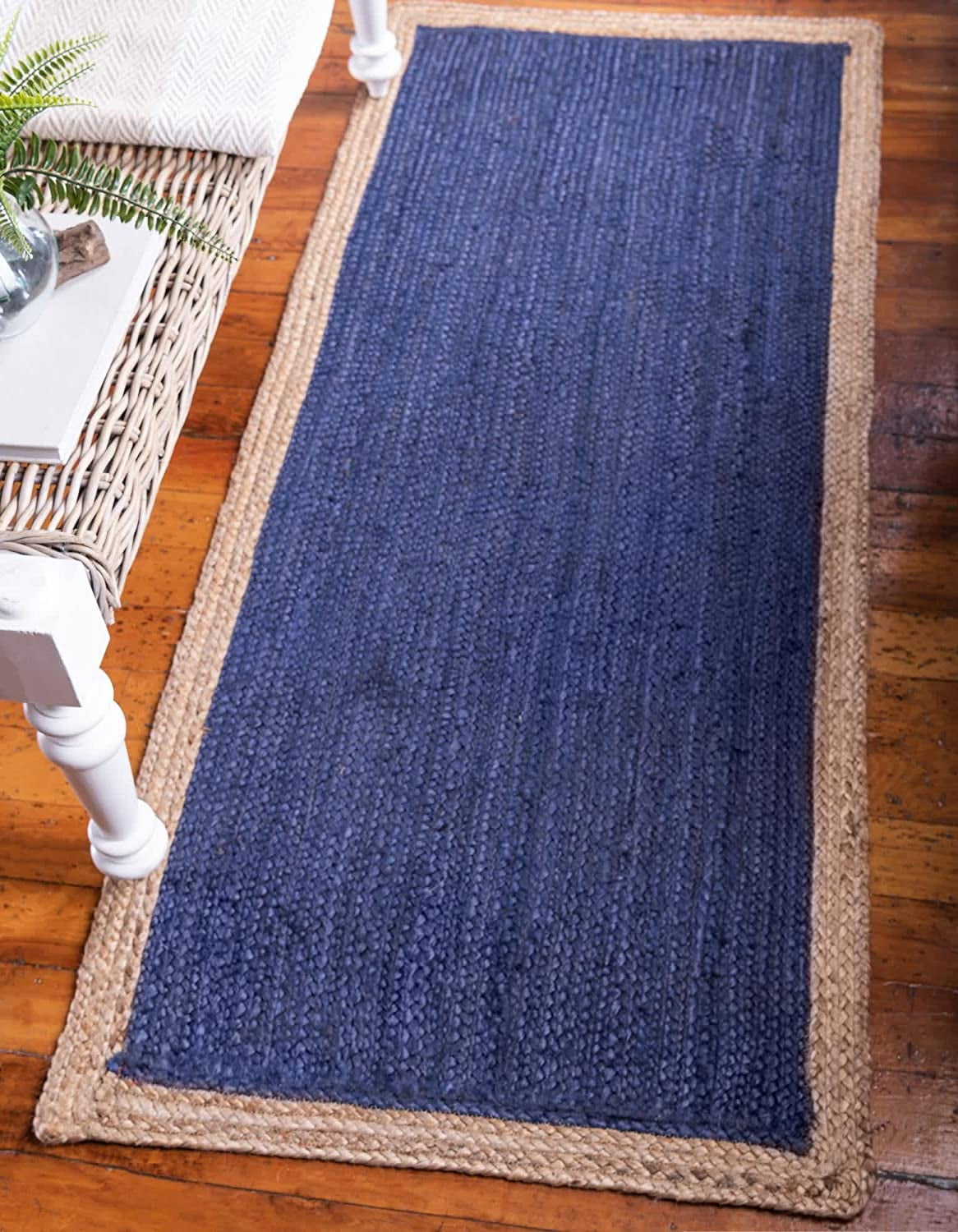 DecorAvenue Hand Woven Braided Farmhouse Jute Area Rug Navy Blue Color ...