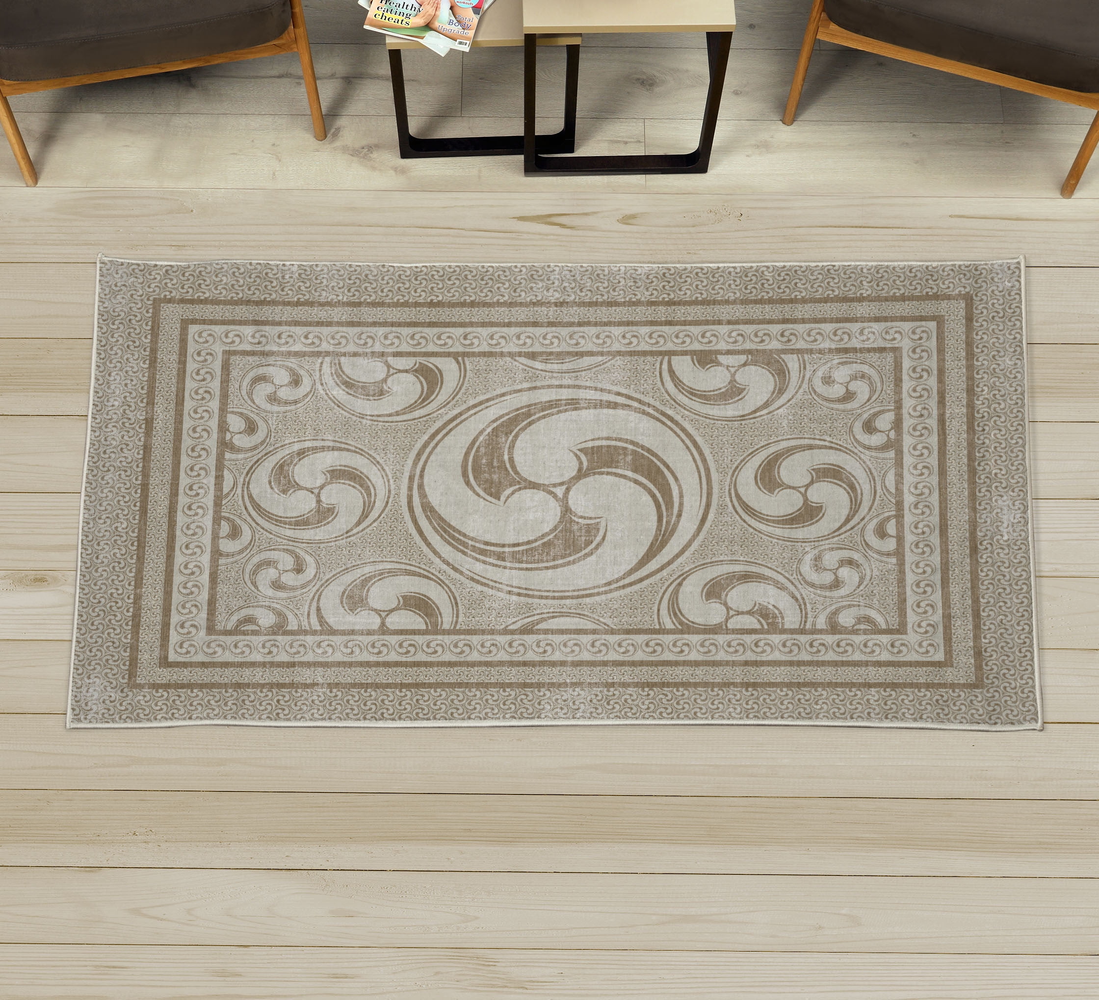 Geometric Decorative Rug, Whirling Look Abstract Circle Design Rounds ...