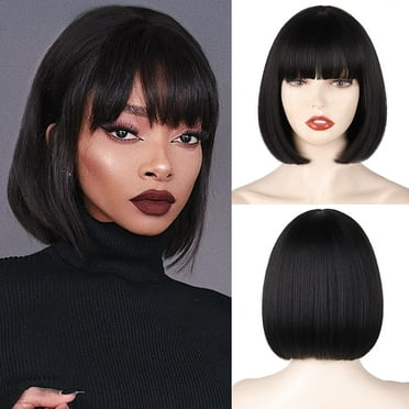 Creamily 12" Short Wig for Black Women Short Bob Wigs with Bangs ...