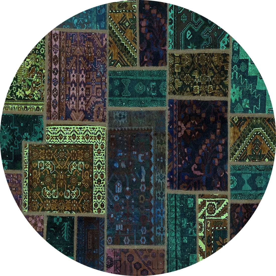 Ahgly Company Indoor Round Patchwork Turquoise Blue Transitional Area ...
