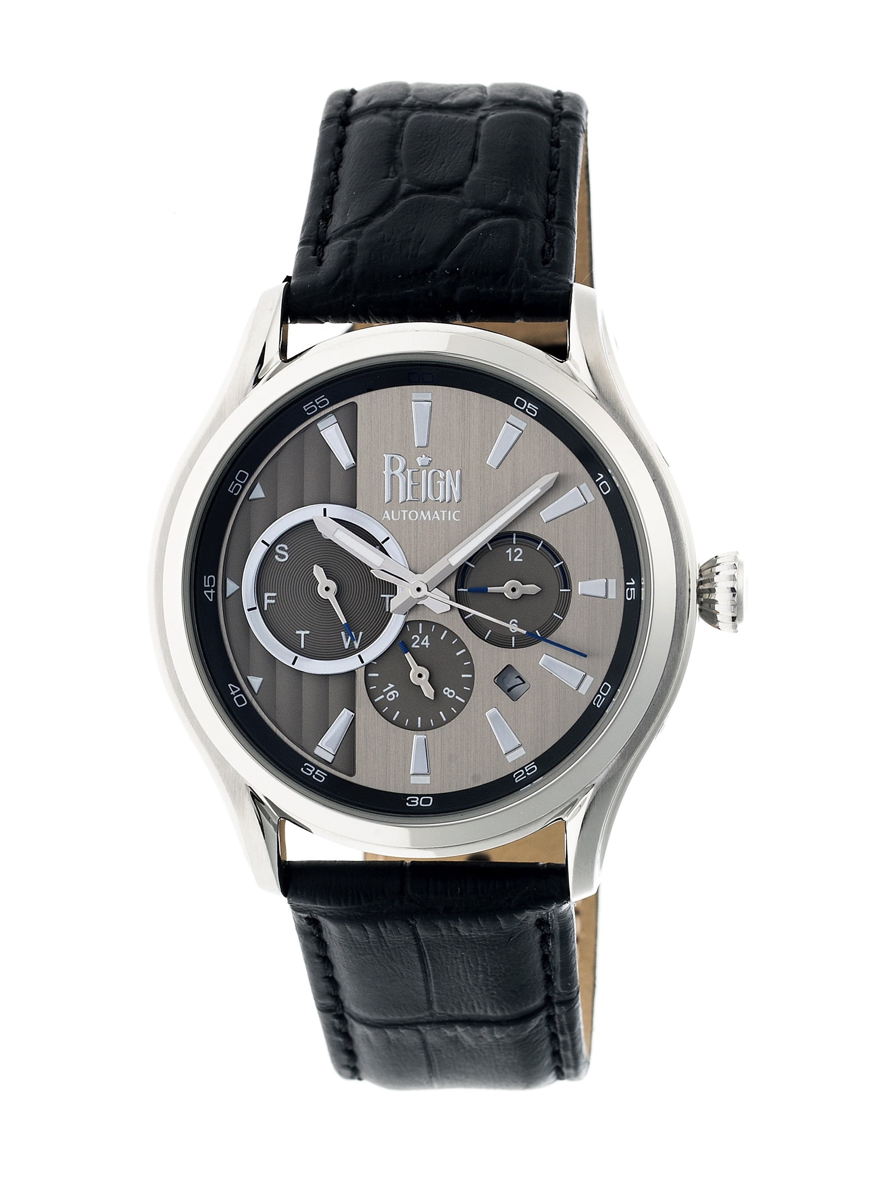 Reign Gustaf Genuine Leather Mens Watch,Grey Dial,Steel Case,Black ...