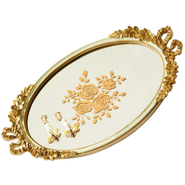 Vintage Mirror Tray Gold Mirror Tray Round Mirror Tray Dessert Plate ...