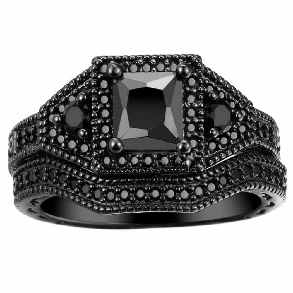 GY Black Gold Plated 1CT CZ Women Wedding Ring Sets Engagement Ring for ...