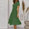 Women Casual Dress Summer Dress V Neck Solid Color Polka Dot Print Dress Short Sleeve Lace Up