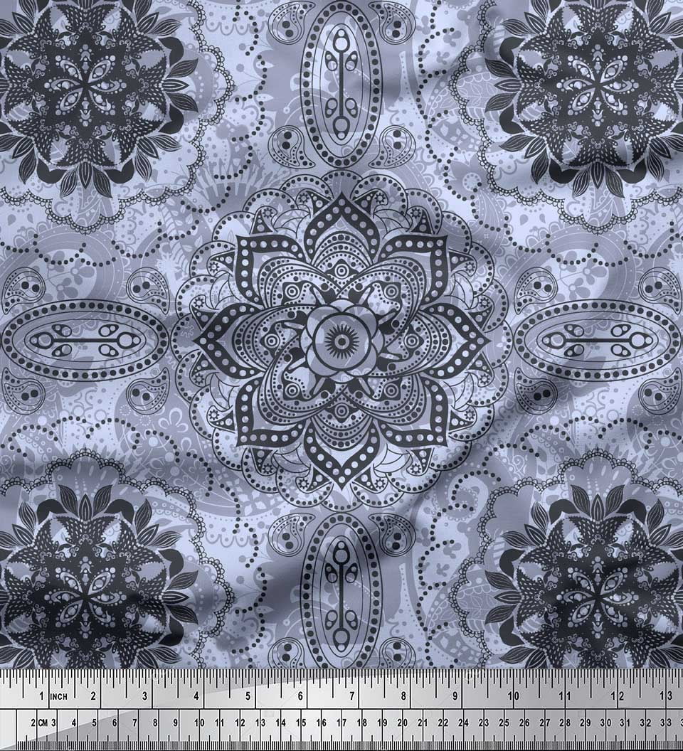 Soimoi Japan Crepe Satin Fabric Mandala Ethnic Print Fabric by the Yard ...