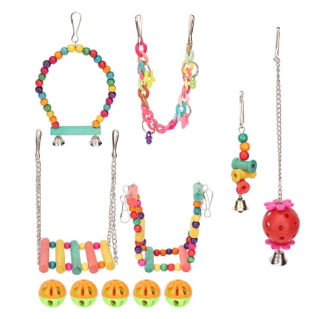 Bird Swing Hanging Toys, Crisp Bell Sounds Wooden Colorful Bird Hanging ...