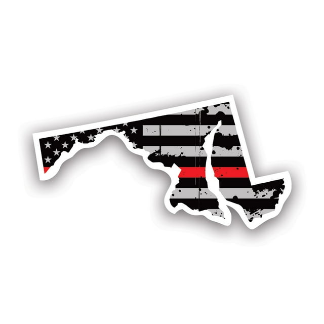 Distressed Thin Red Line Maryland State Shaped Subdued US Flag Sticker ...