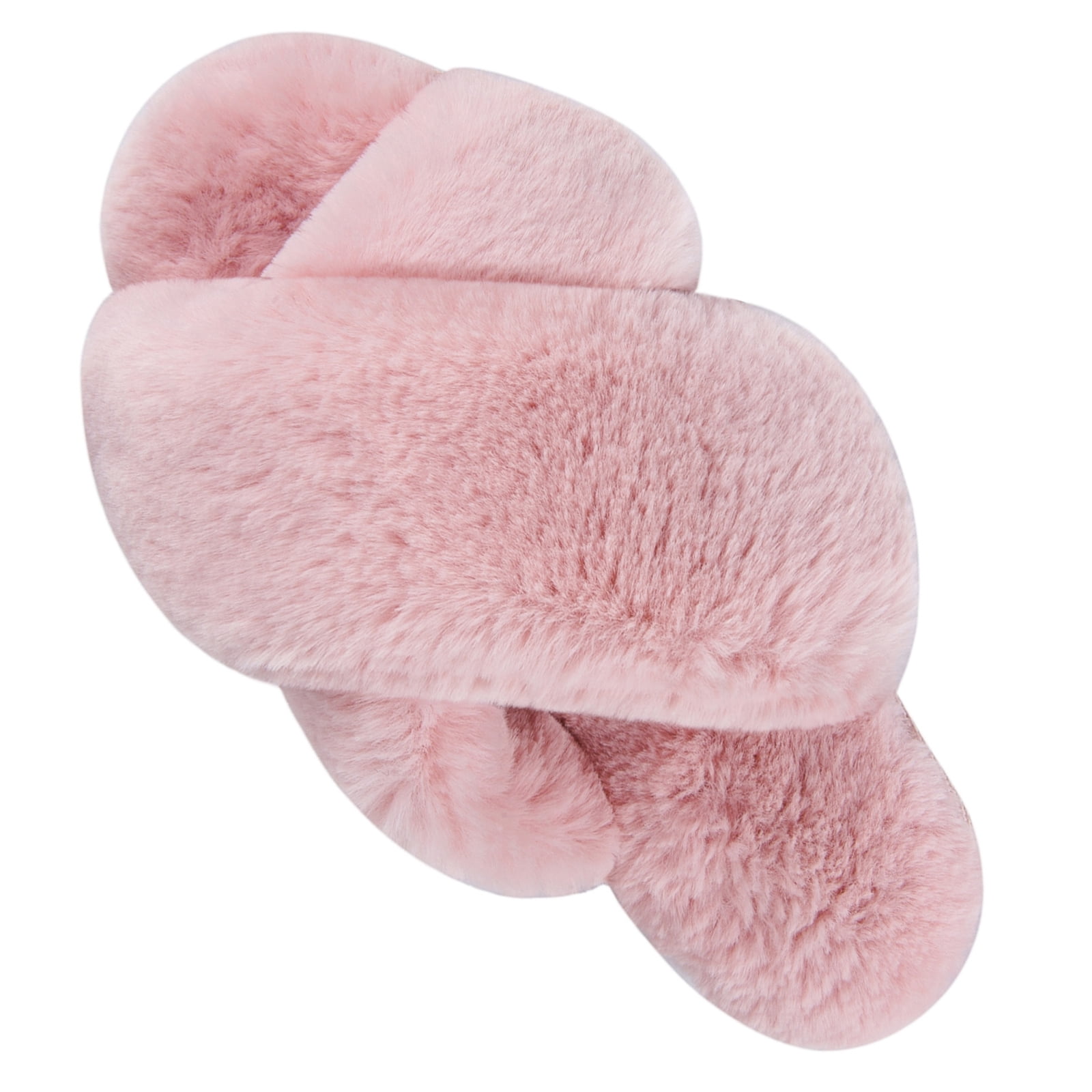 VONMAY Women's Slippers Plush Cross Band Open Toe Slides Fuzzy SPA ...