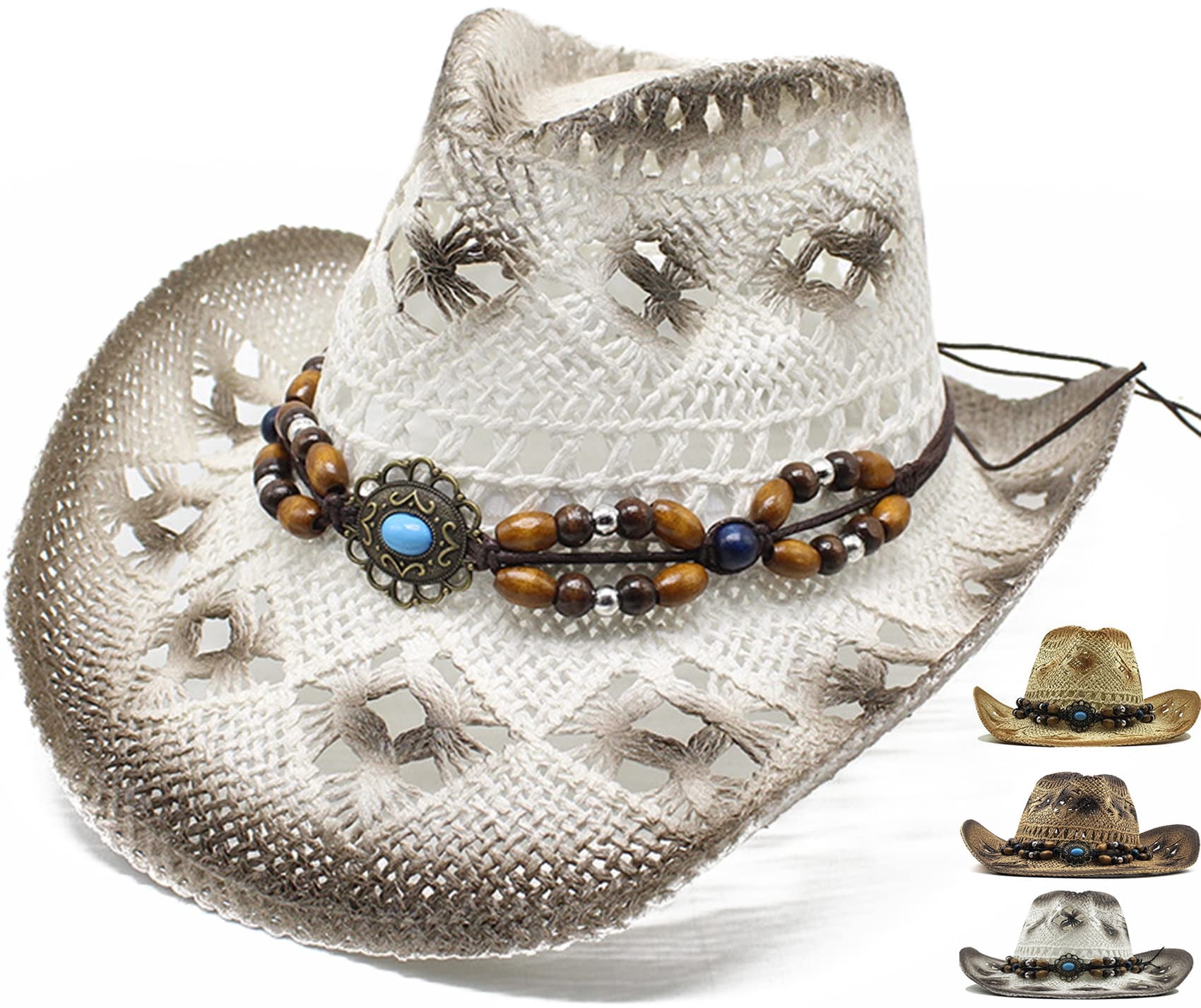 Tancuzo Western Cowboy Straw Hat Vintage Beach Men & Women's Woven ...