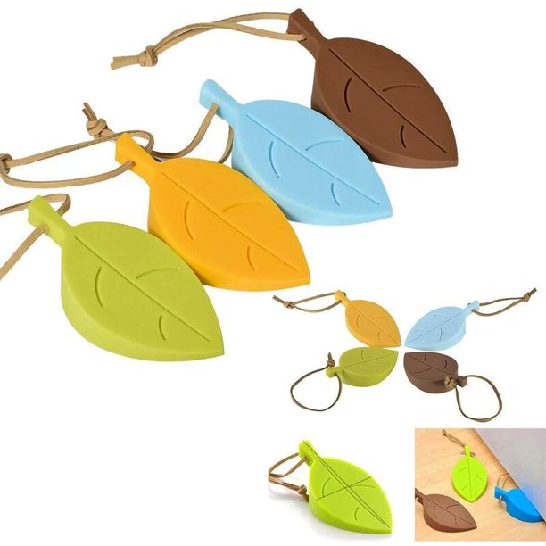 Pack 4 Door Stops, Silicone Door Stopper, Flexible Cartoon Style Leaves ...